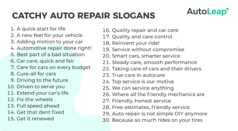 90 Funny, Catchy & Professional Auto Repair Slogans