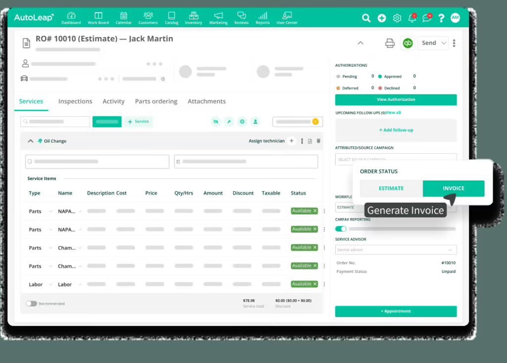 Auto Repair Shop Invoice Software